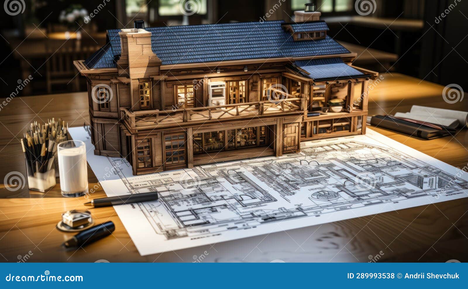 House Model and Architectural Plans on Table. Architectural Concept ...