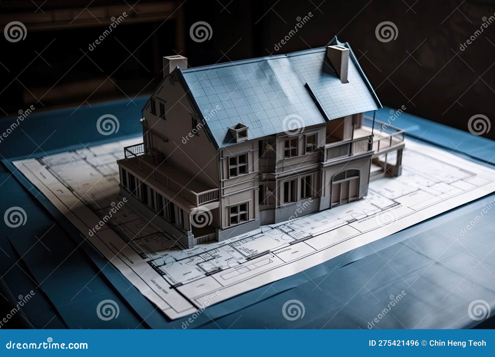 House Model on a Blueprint. Construction Concept. Selective Focus Stock ...