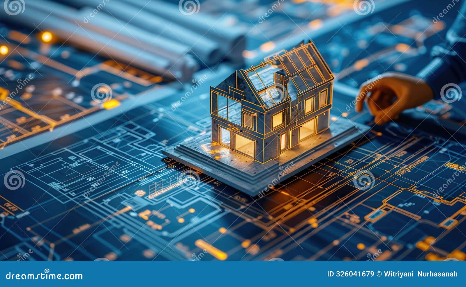 House Model on Blueprint stock illustration. Illustration of draft ...
