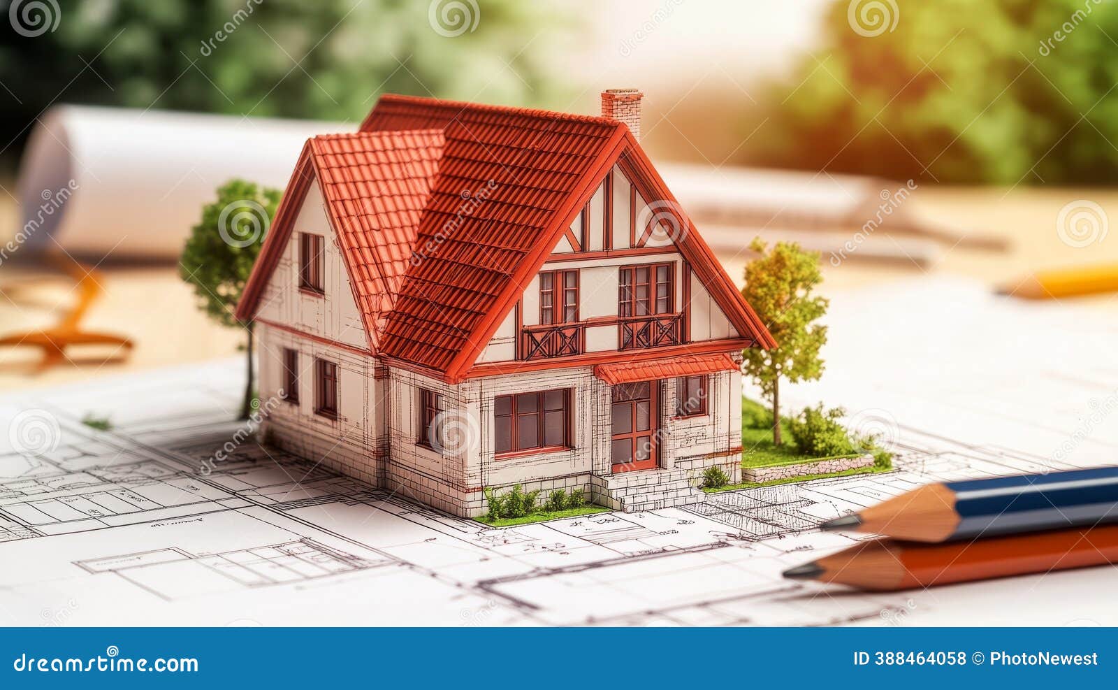 Blueprint Of 3D Home Design. Draft Model Architecture. Modern Residential House Plan. Royalty ...