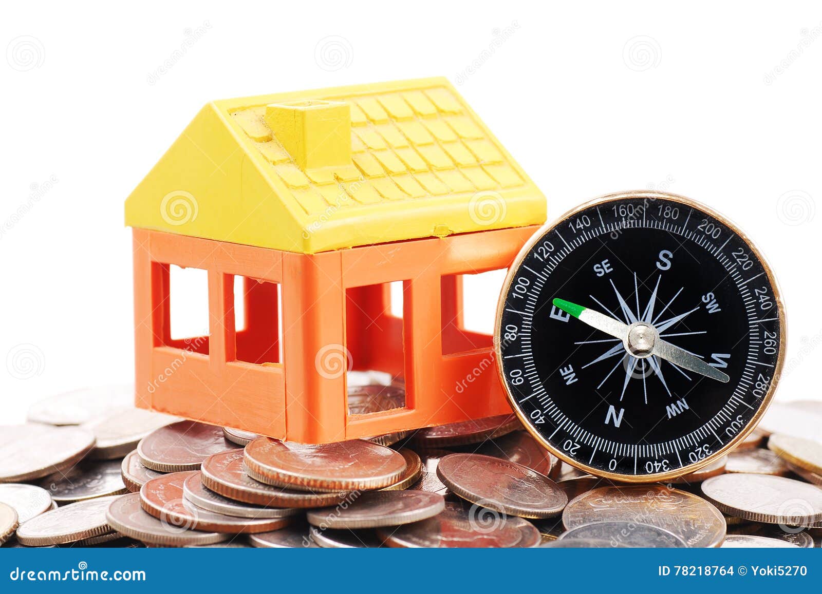 House Model and Compass on Coins Background Stock Photo - Image of ...