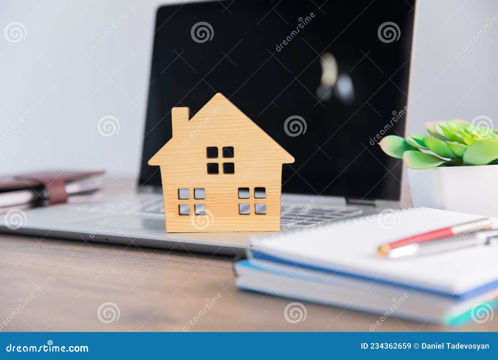 House model on laptop stock image. Image of workplace - 234362659