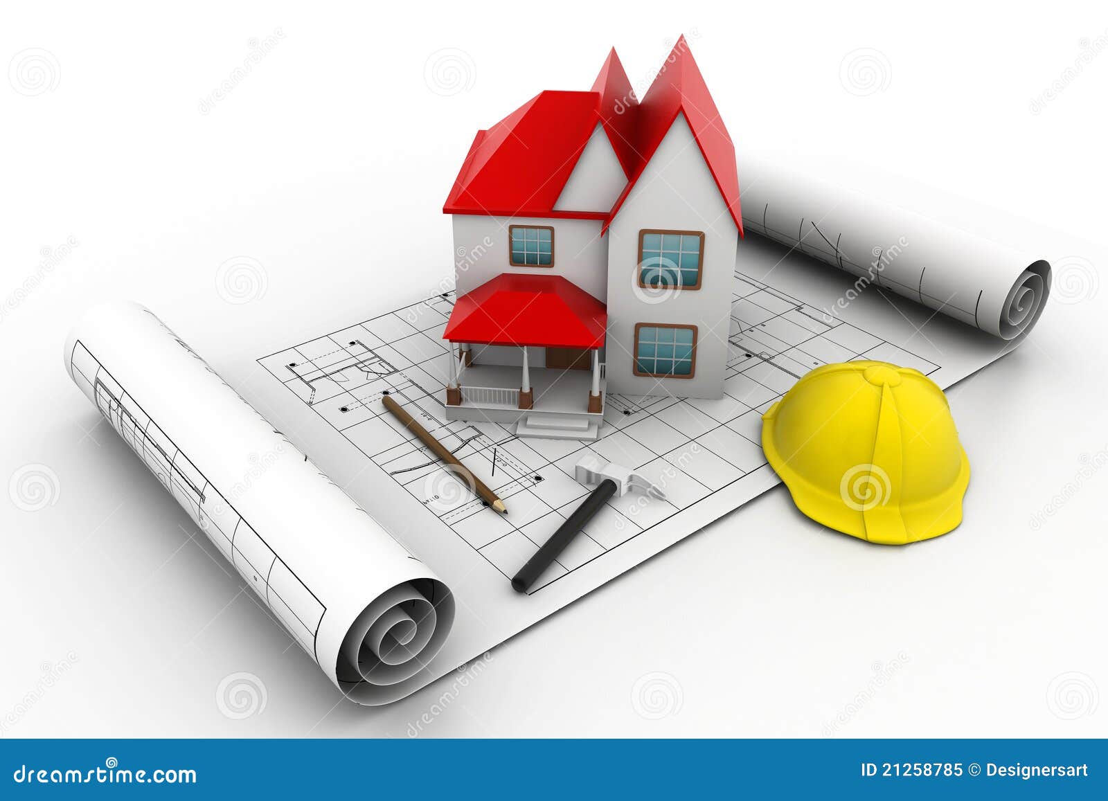 House model on a plan stock illustration. Illustration of architect ...