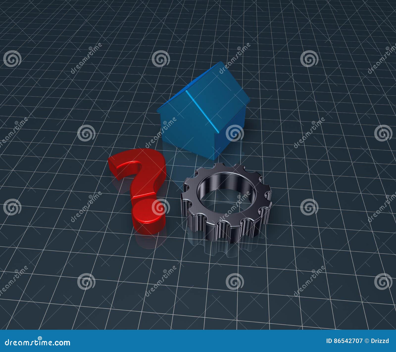 House Model, Question Mark and Gear Wheel Stock Illustration ...