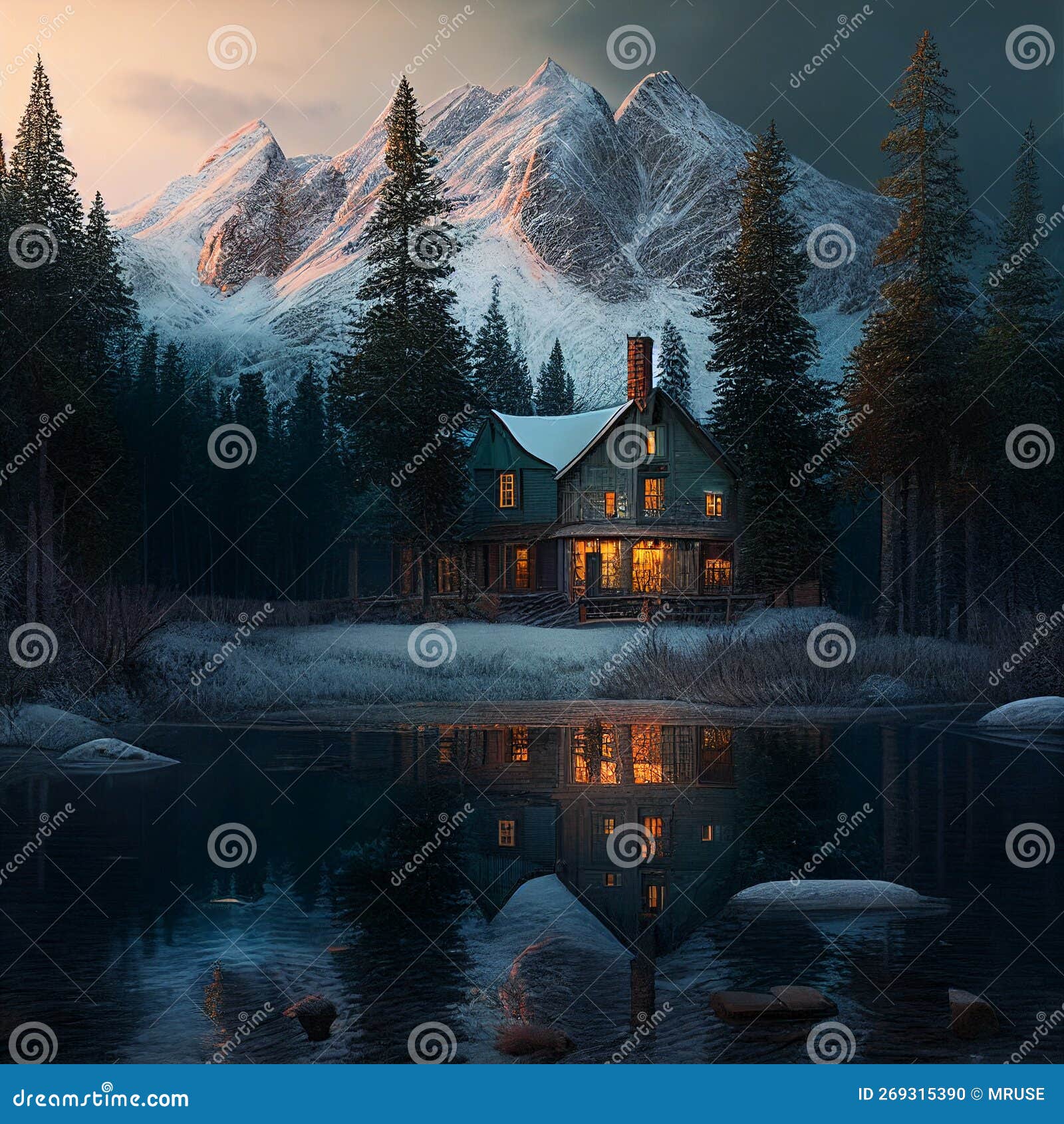 House with Mointain View Created with Generative AI Technology Stock ...