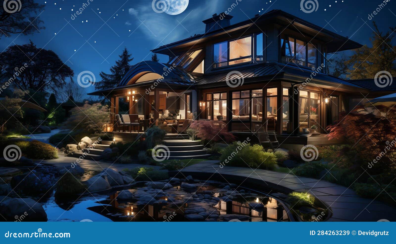 A House in the Moonlight. Generative AI. Stock Illustration ...