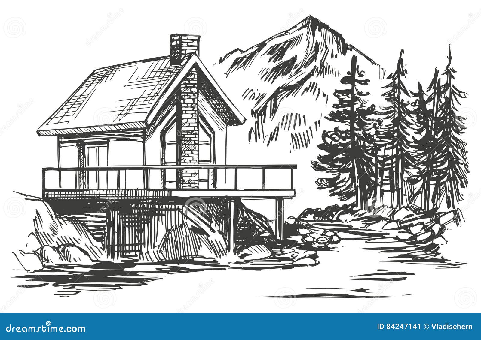 House in Mountain Landscape Hand Drawn Vector Illustration Sketch Stock ... House in Mountain Landscape Hand Drawn Vector Illustration Sketch Stock ...