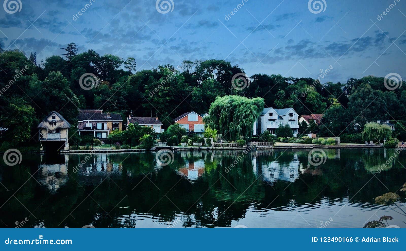 House near the river stock photo. Image of evening, berkshire - 123490166