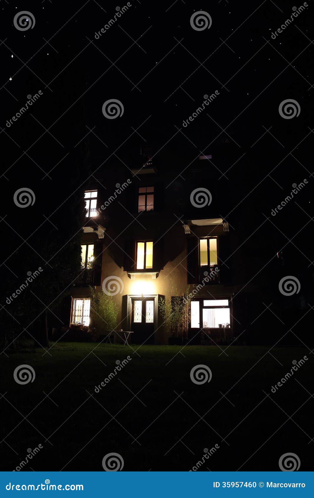 House at night stock photo. Image of stars, night, windows - 35957460
