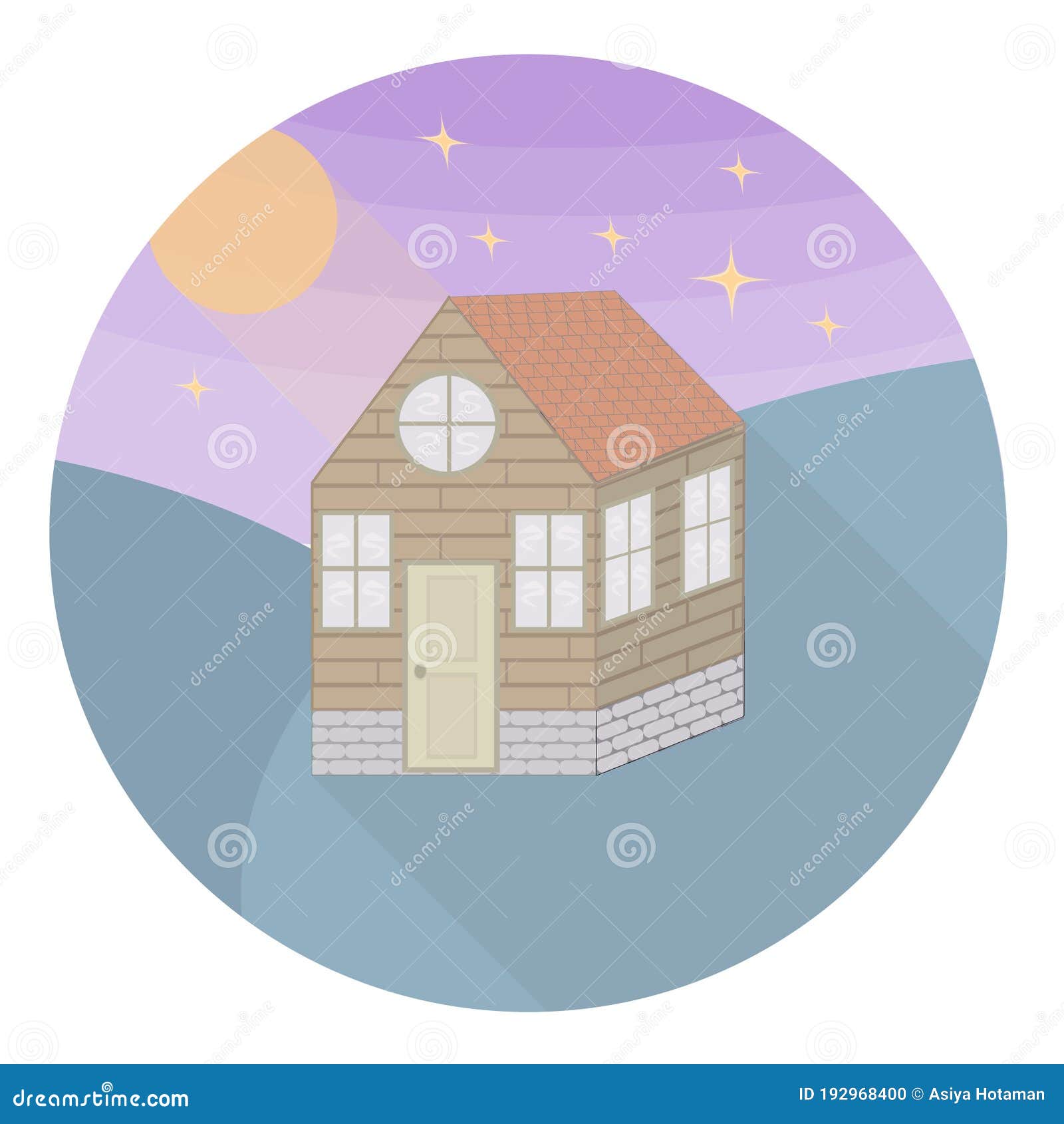 House and Night Sky with Stars and Moon. Vector Illustration Stock ...