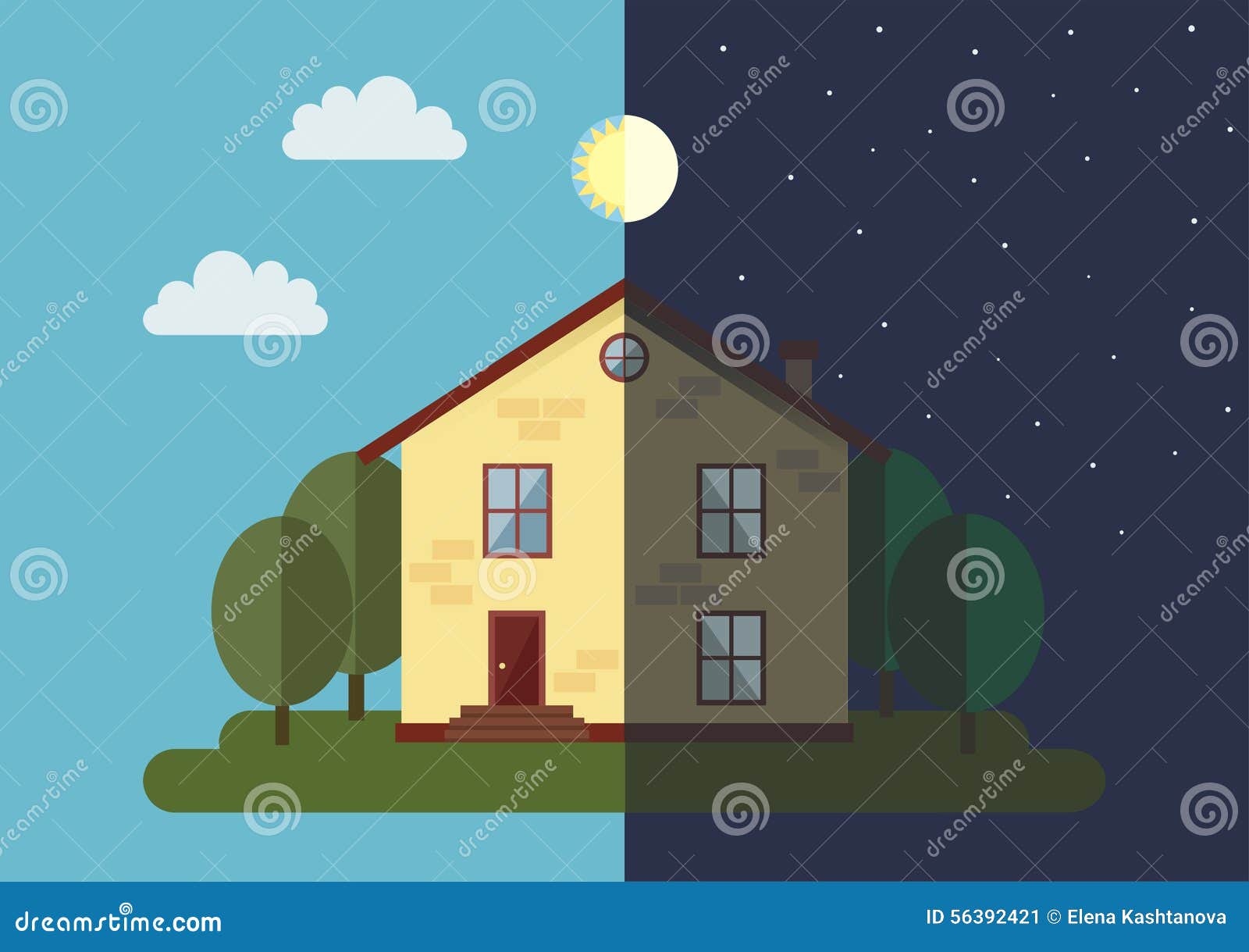 House in Nighttime and Daytime Stock Vector - Illustration of nighttime ...