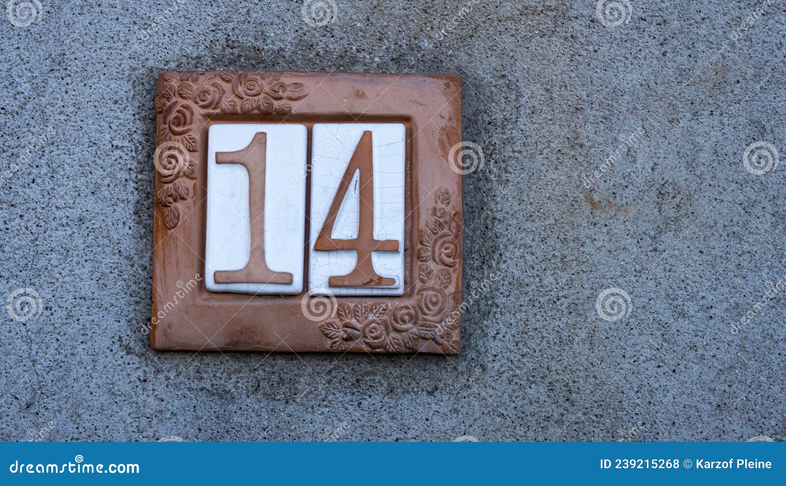 House Number 14 in Ceramic on Gray Wall. House Number Stock Photo ...