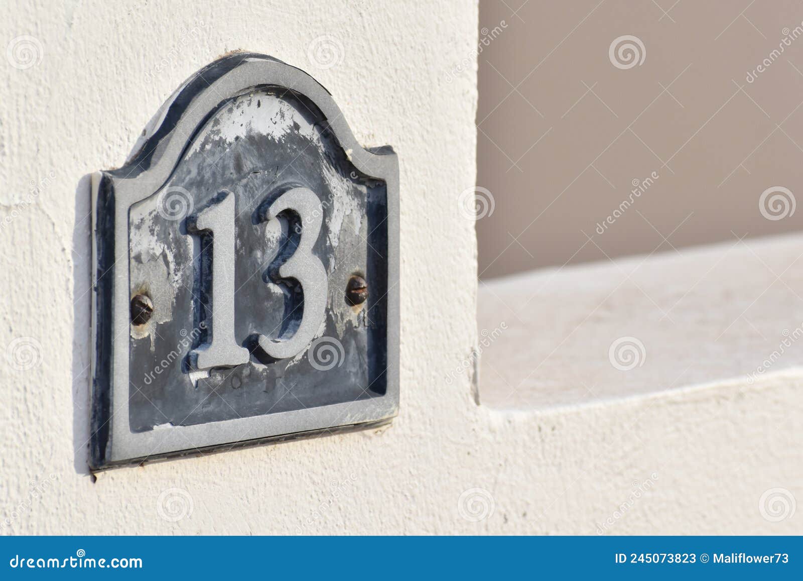 House Number 13 on Concrete Wall. Stock Image - Image of object, number ...