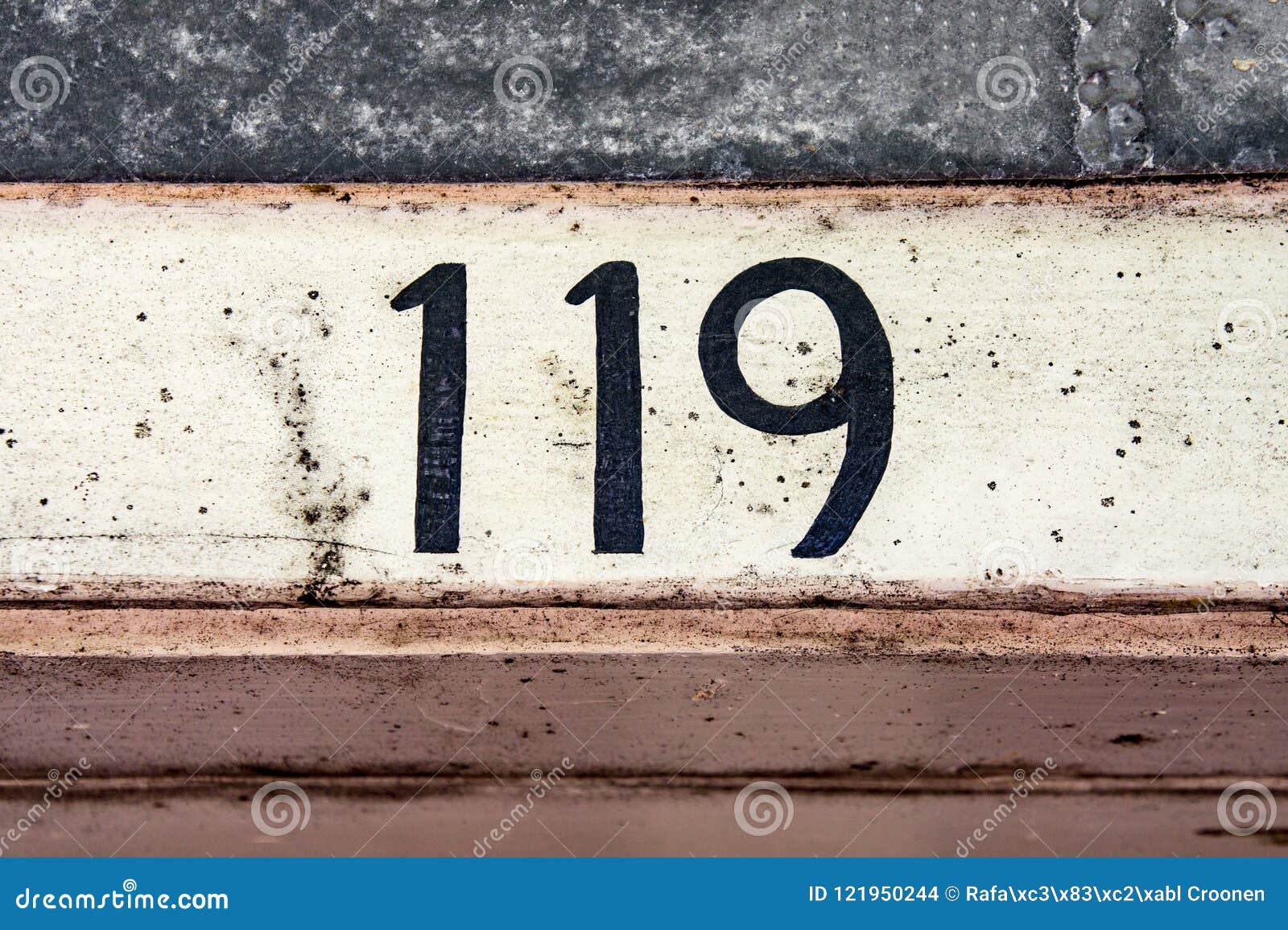 House number 119 stock photo. Image of signage, dirty - 121950244