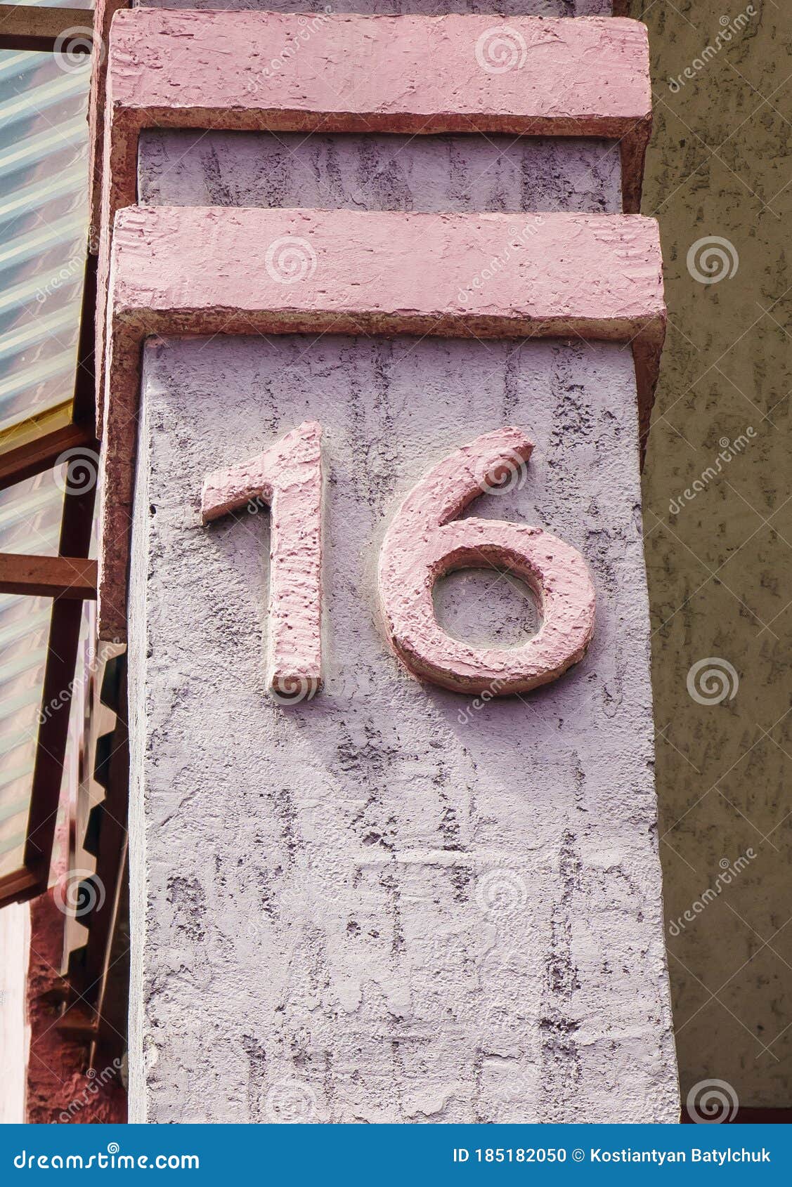 House Number 16 on the Pink Column in Front of the House Stock Photo ...