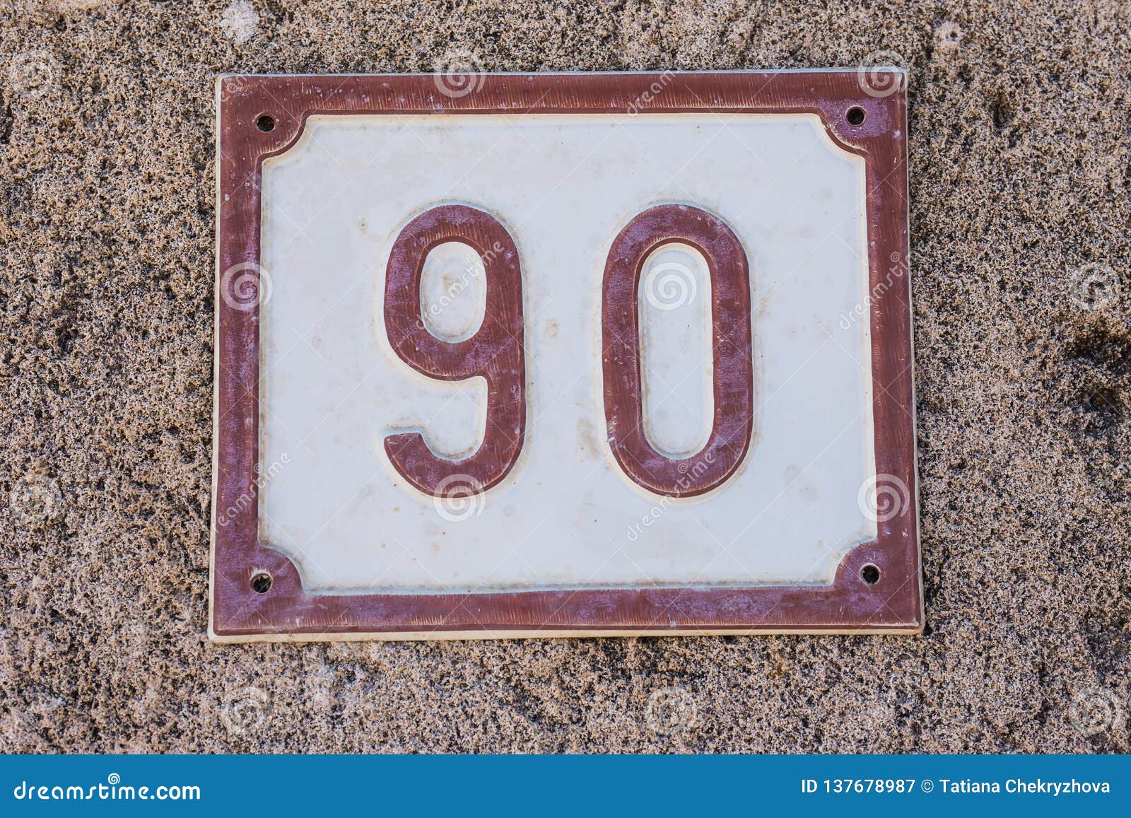 House Number Plate with Number Ninety 90 Close-up Stock Image - Image ...