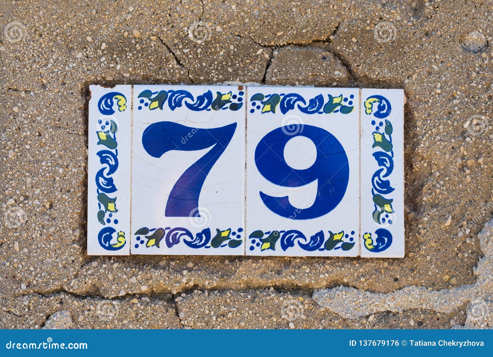 House Number Seventy Nine 79 Close Up, Ceramic Plate Stock Photo ...