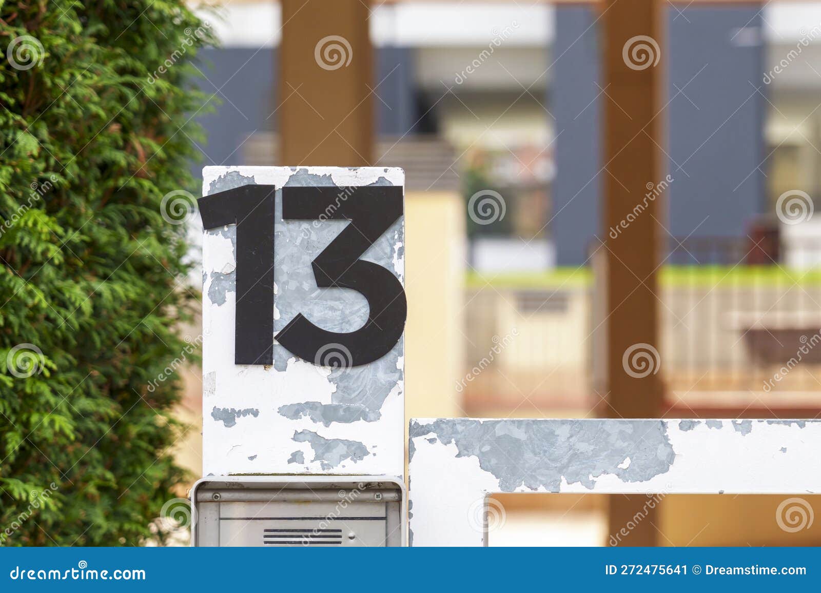 House Number Thirteen Against the Backyard Stock Image - Image of ...