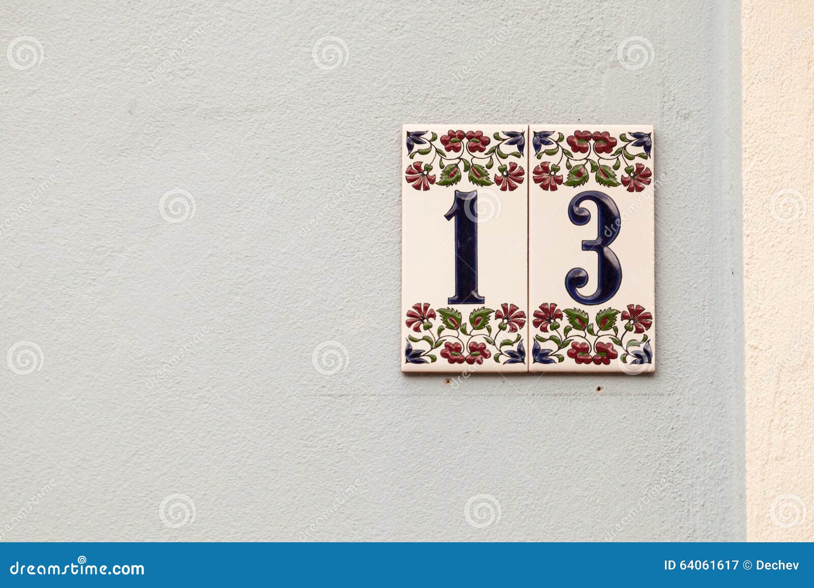 House Number Thirteen, Sign at Wall Stock Image - Image of sign, design ...