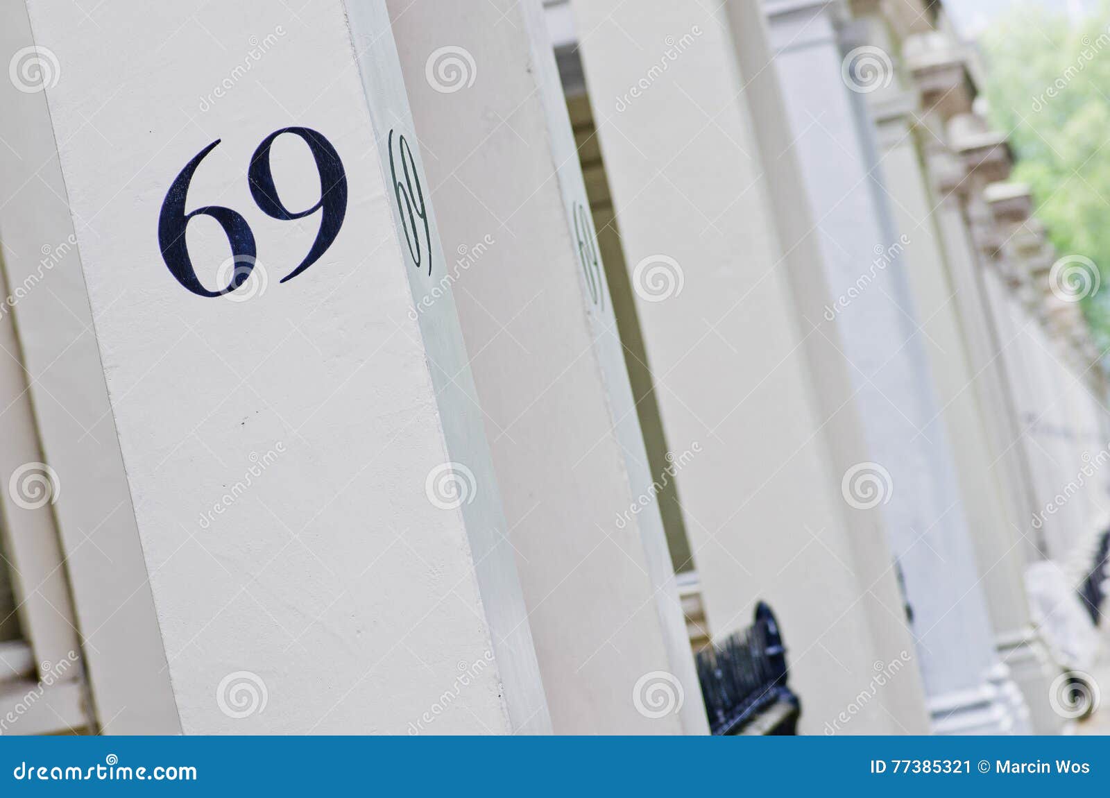 House Number 69 on White Pillar in London. Stock Image - Image of ...