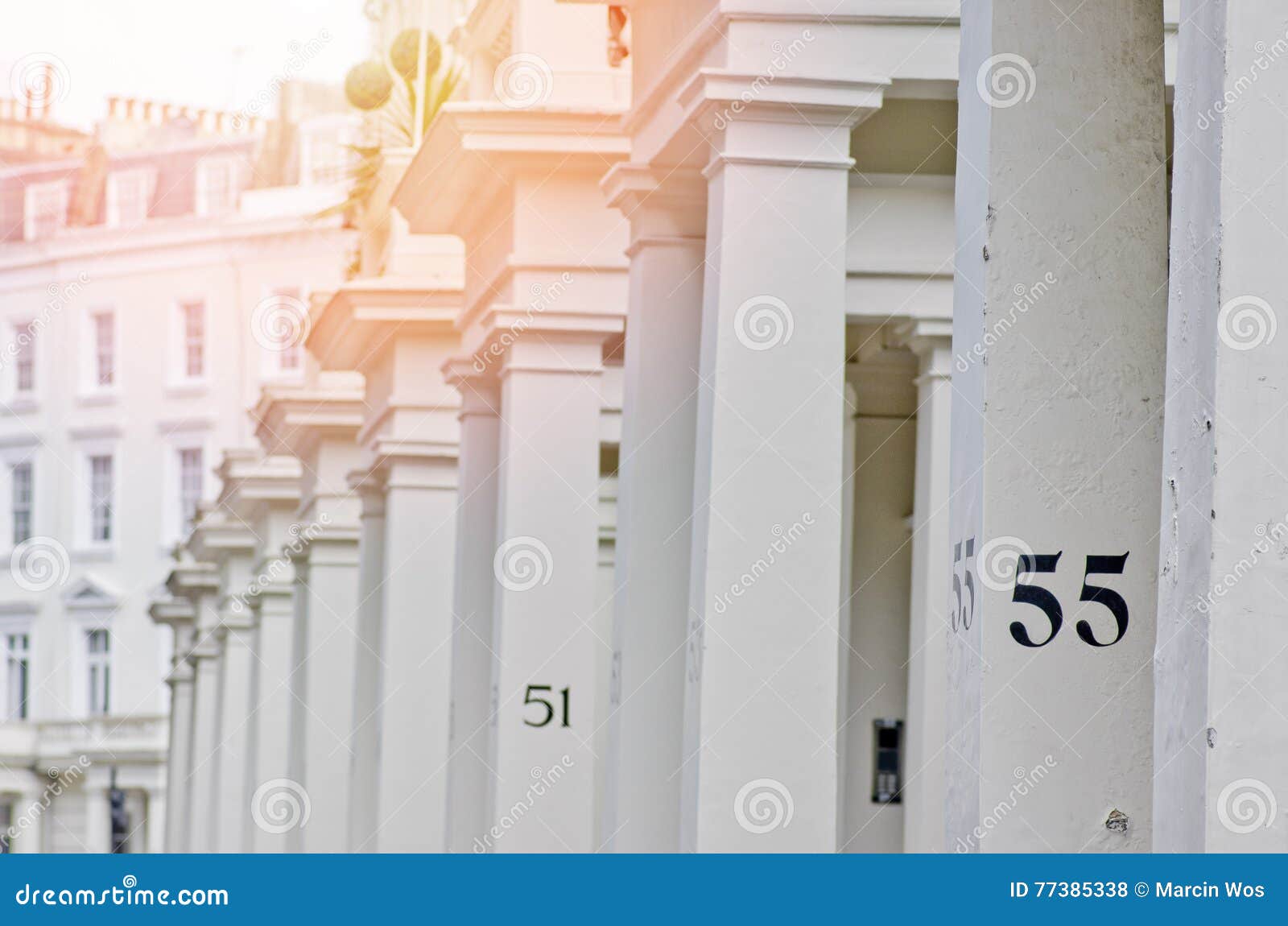 House Number 55 on White Pillar in London. Stock Photo - Image of ...