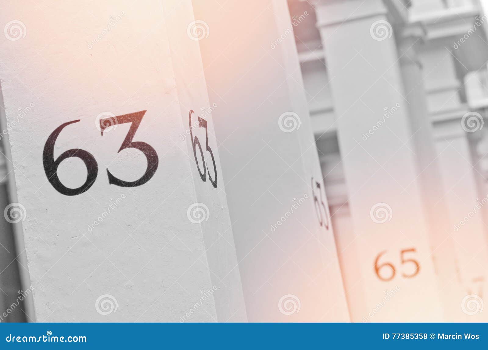 House Number 63 on White Pillar in London. Stock Photo - Image of ...