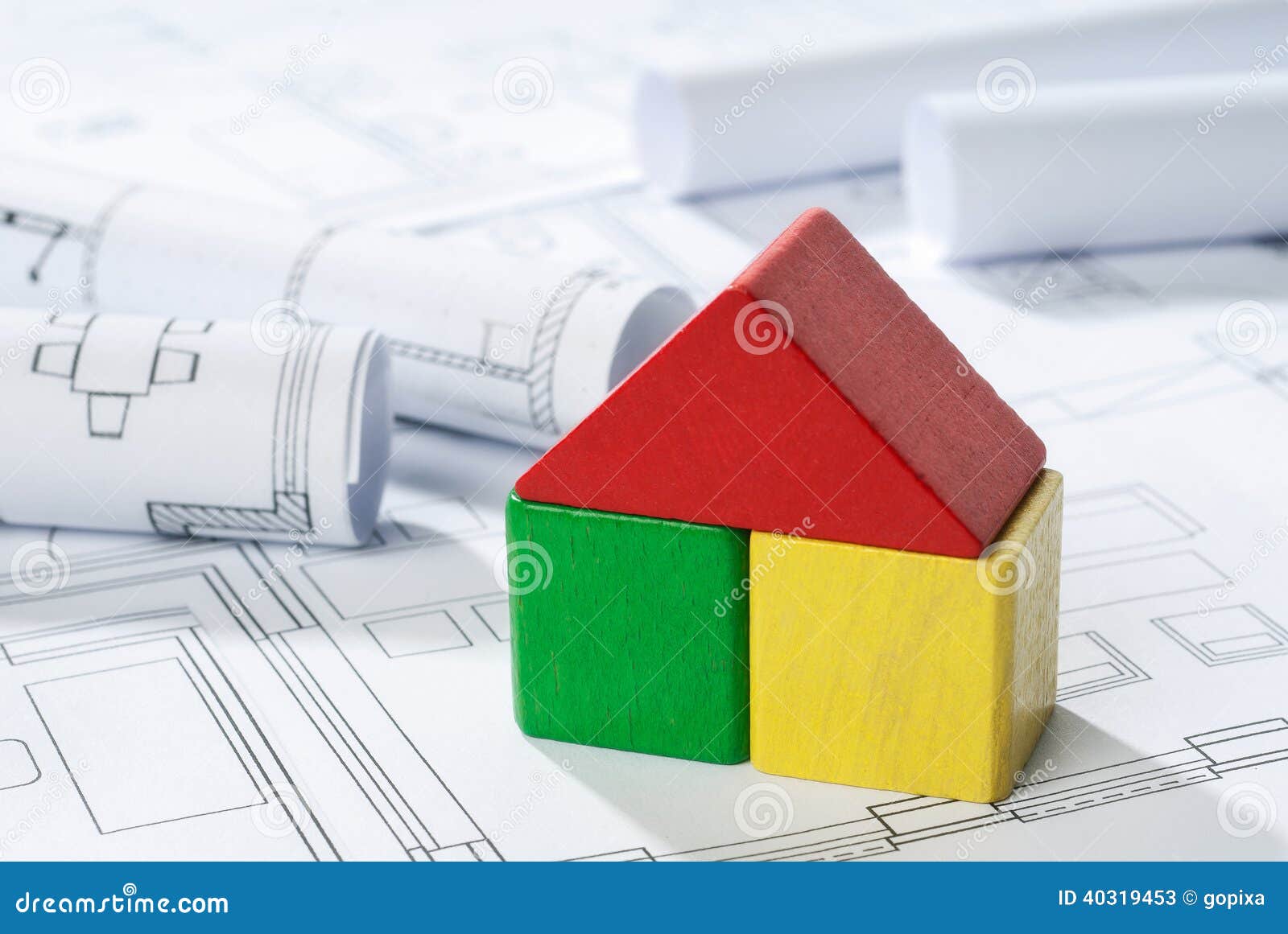 House Out of Blocks on Blueprint Stock Image - Image of blocks ...