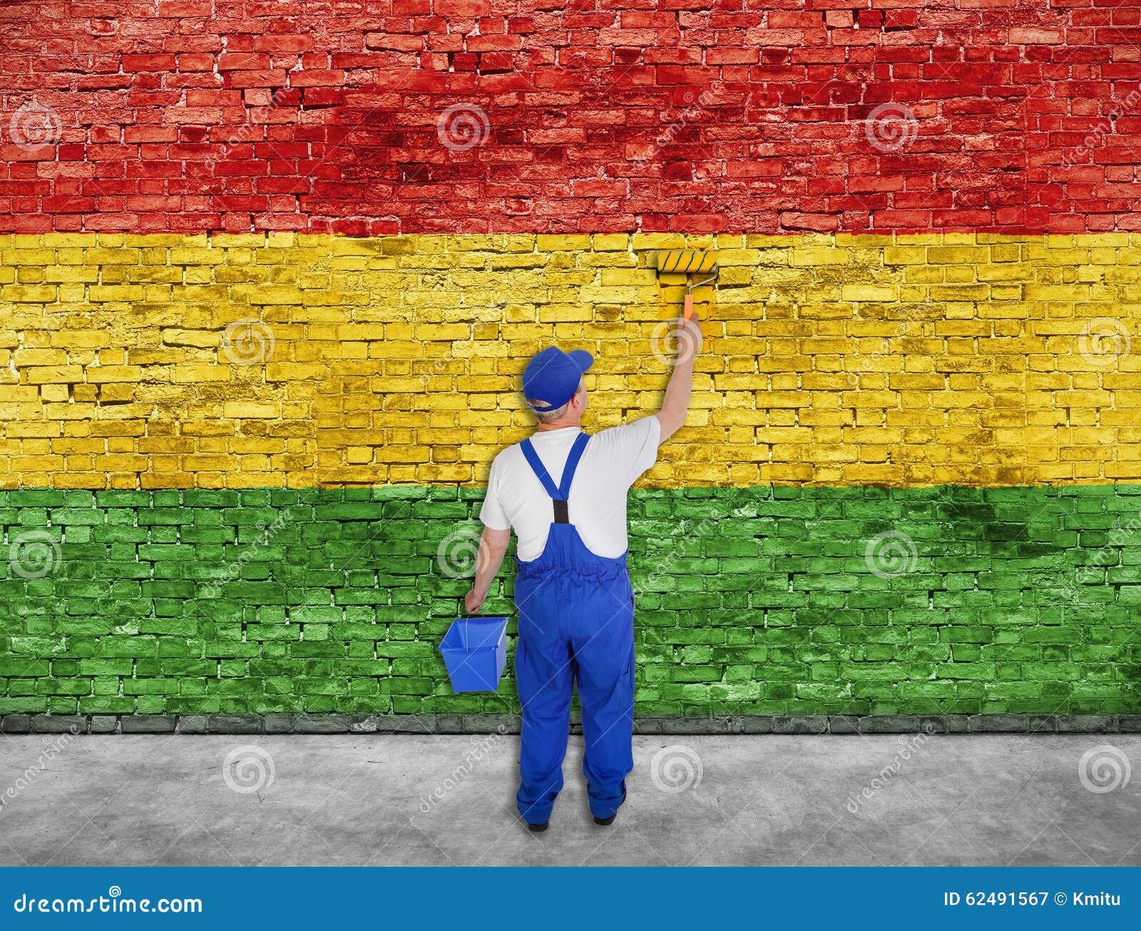 House Painter Paints Reggae Flag on Brick Wall Stock Image - Image of ...