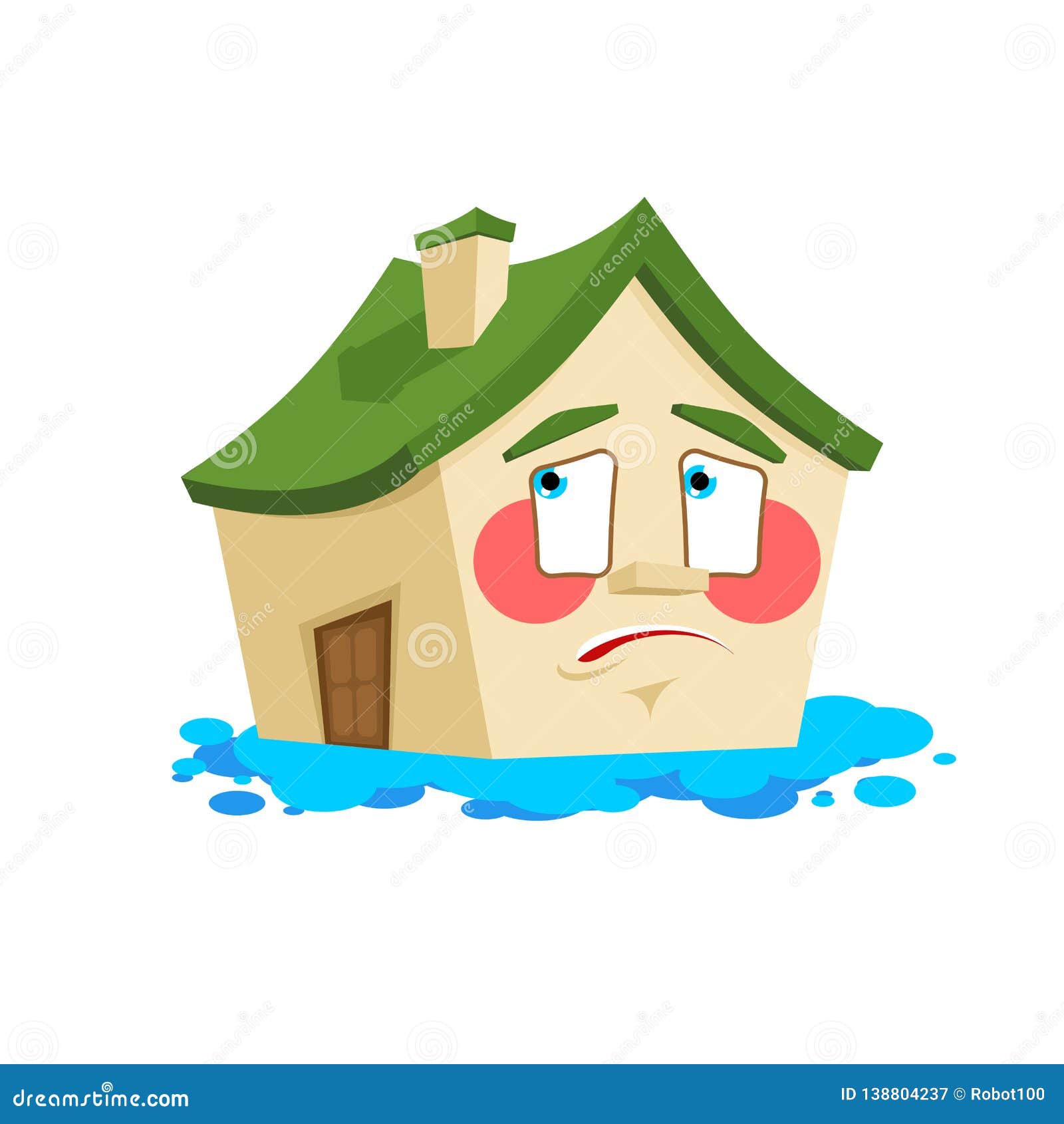House Pee Flooded Isolated. Crying Home Cartoon Style Vector Stock ...