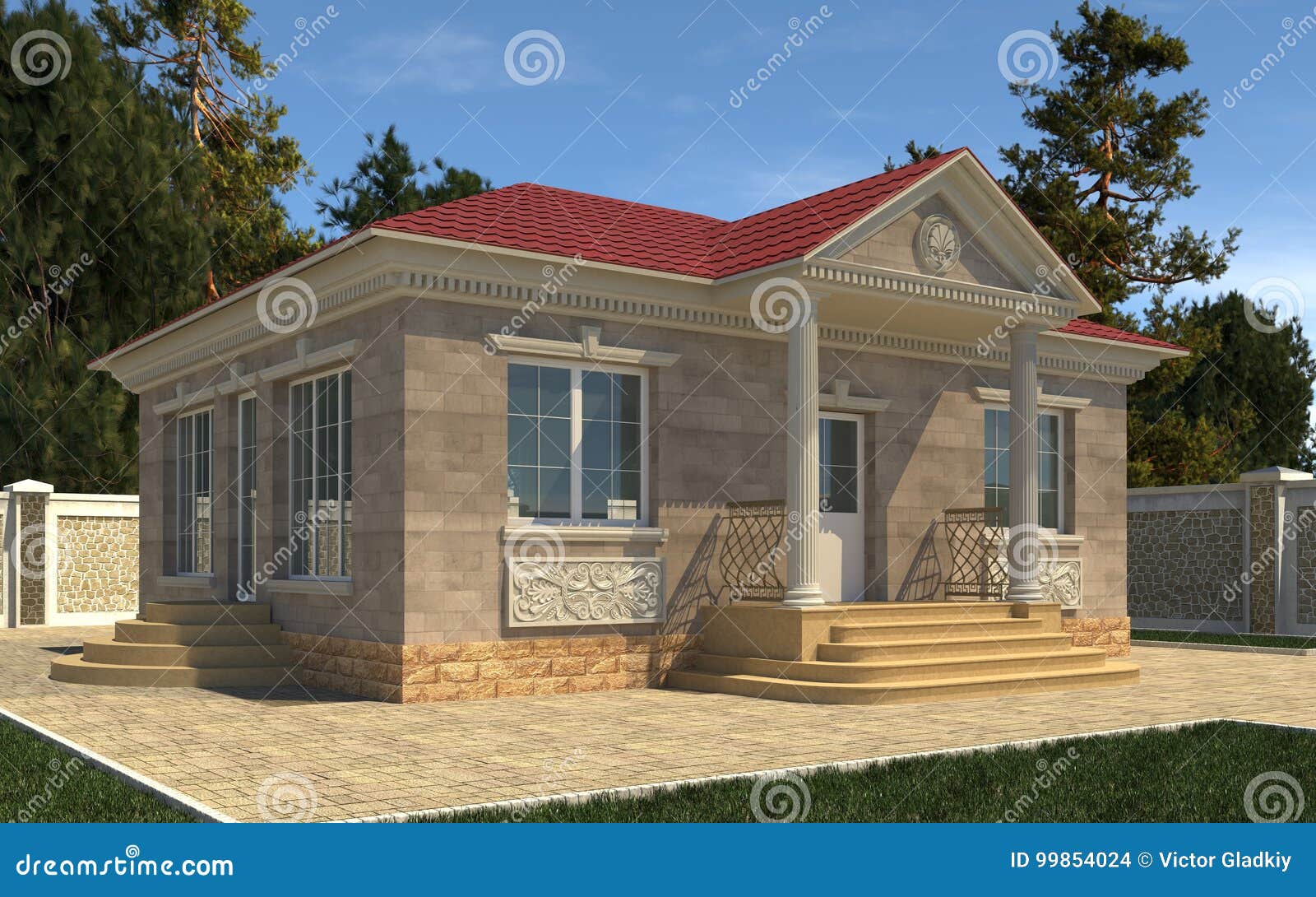 House Photo Realistic Render 3D Illustration Stock Illustration ...