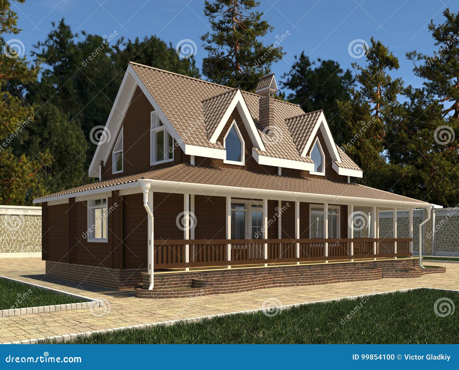 House Photo Realistic Render 3D Illustration Stock Illustration ...