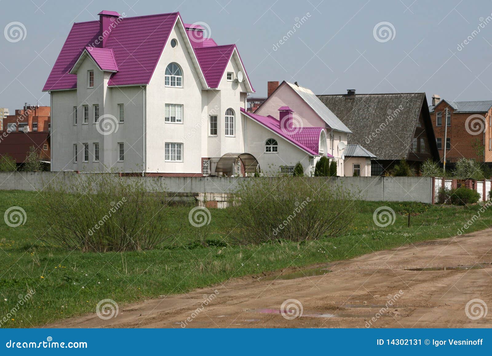 House with a pink roof stock image. Image of city, bush - 14302131