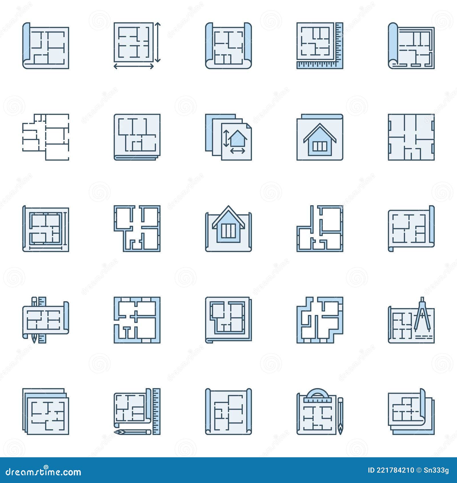 House Plan Blue Modern Icons Collection - Vector Set Stock Vector ...