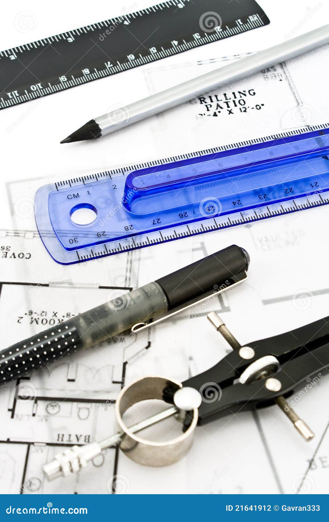 House Plan Blueprints with Drawing Tools Stock Photo - Image of paper ...