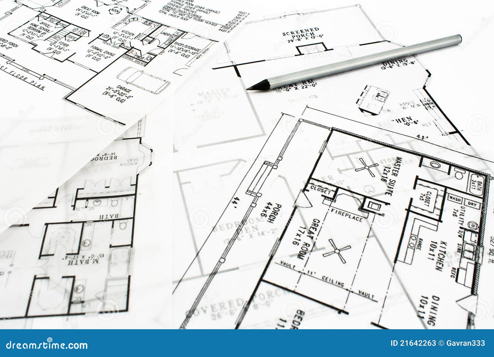 House Plan Blueprints with Pencil Stock Image - Image of apartment ...