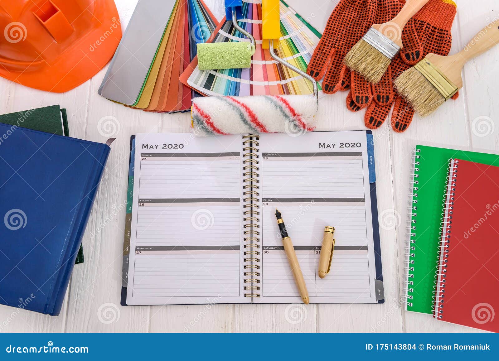 House Plan with Color Palette and Painting Tools Stock Photo - Image of ...