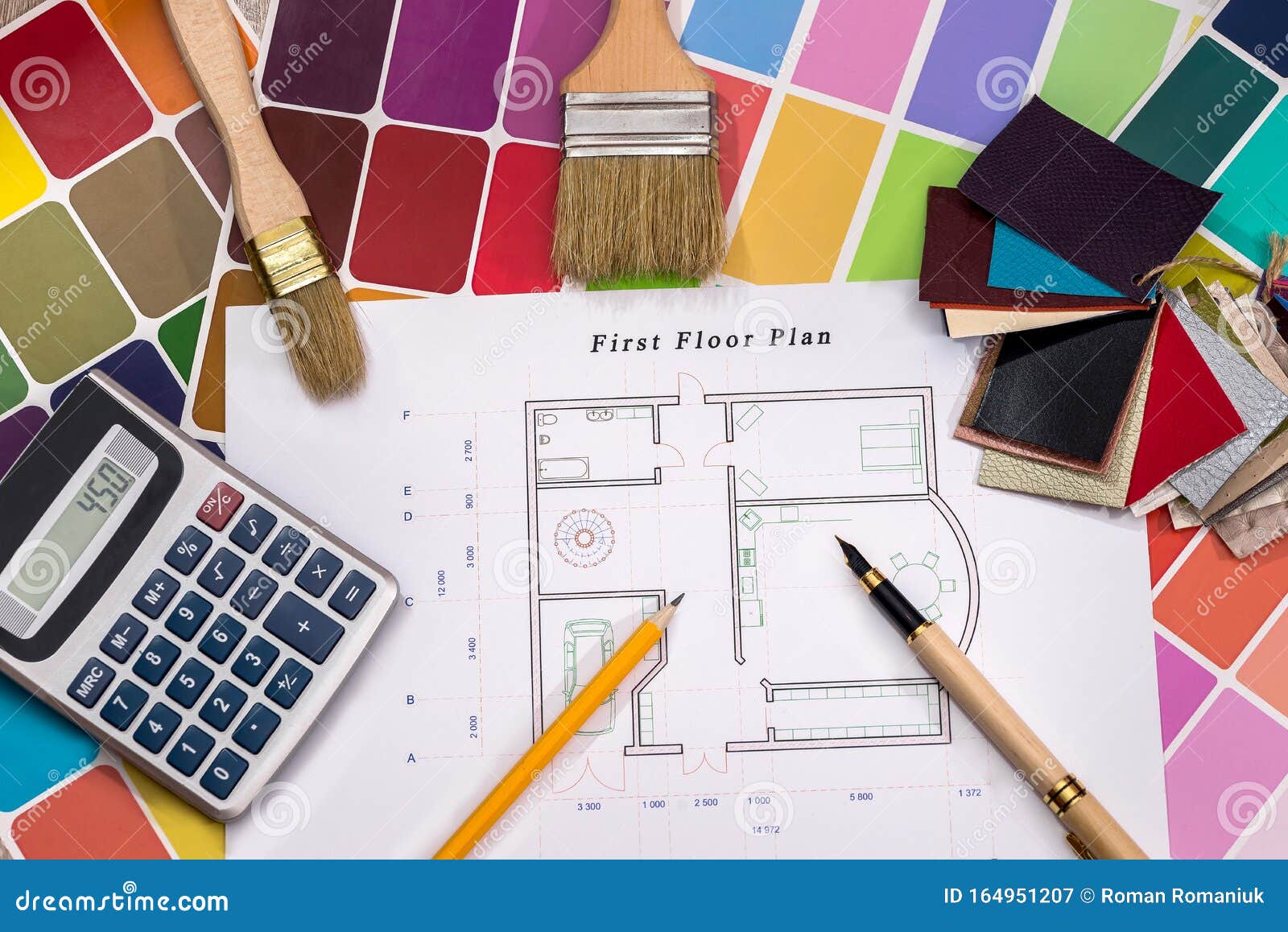 House Plan with Colour Palette and Painting Tools Stock Image - Image ...