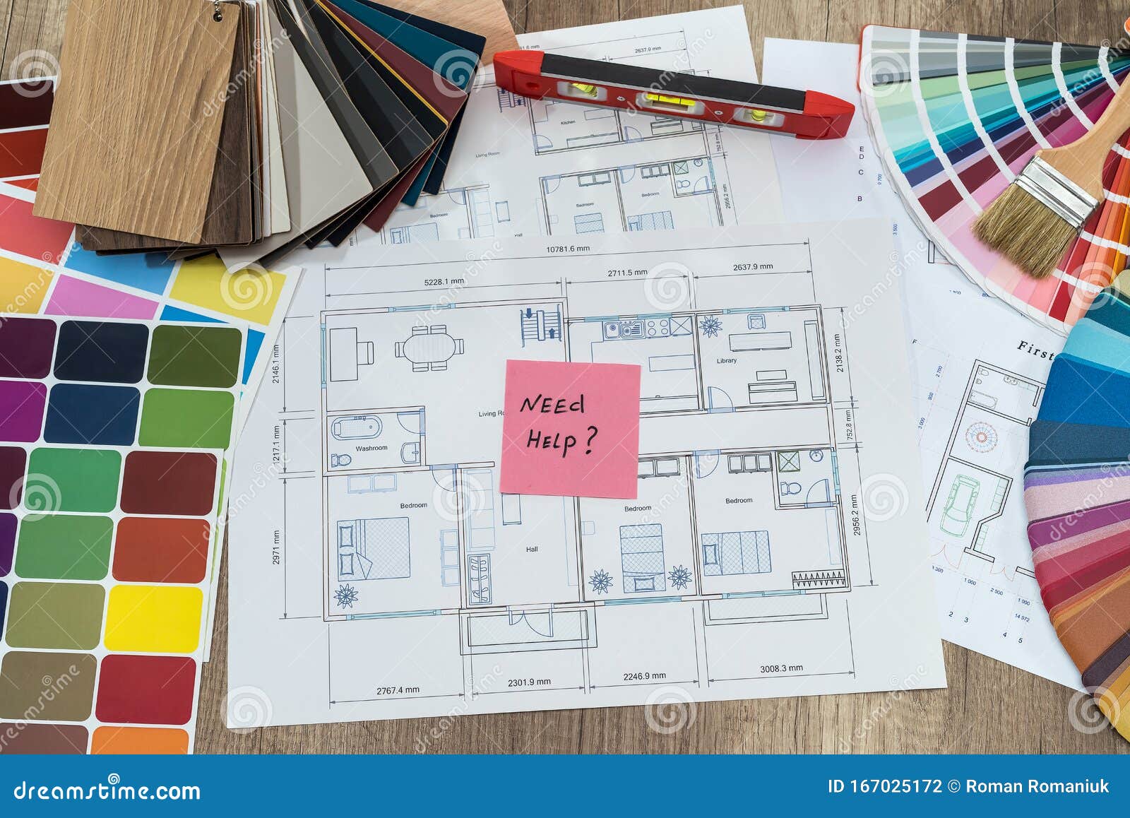 House Plan with Colour Swatches and `need Help` Text Stock Photo ...