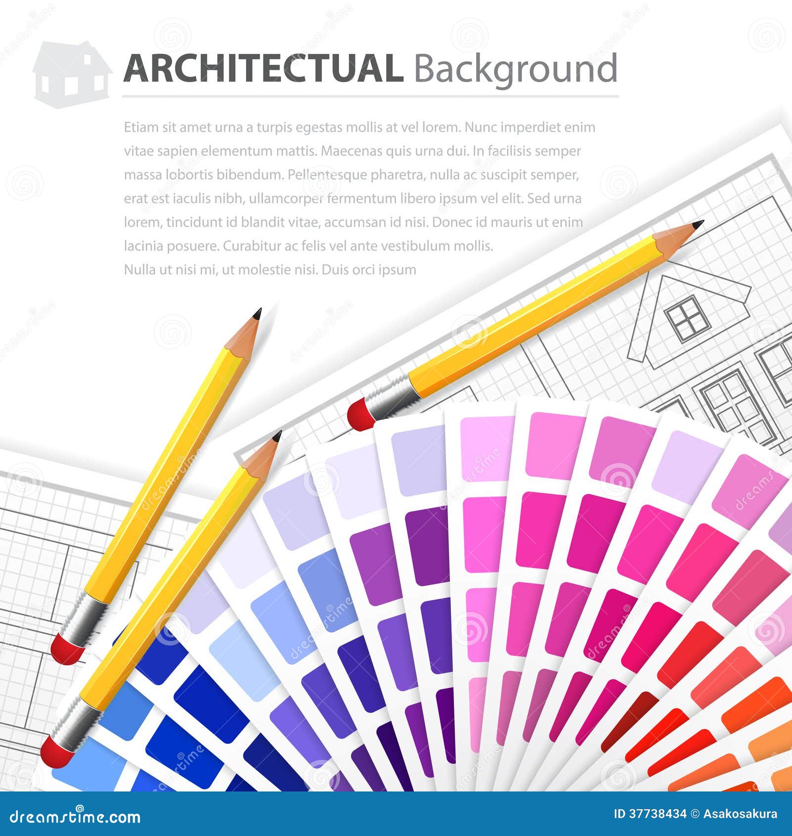 House Plan Drawing, Color Guide and Pensils Stock Vector - Illustration ...