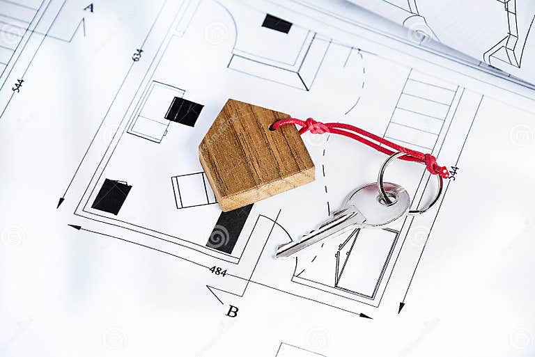 House plan and key stock photo. Image of blueprints, design - 39803316