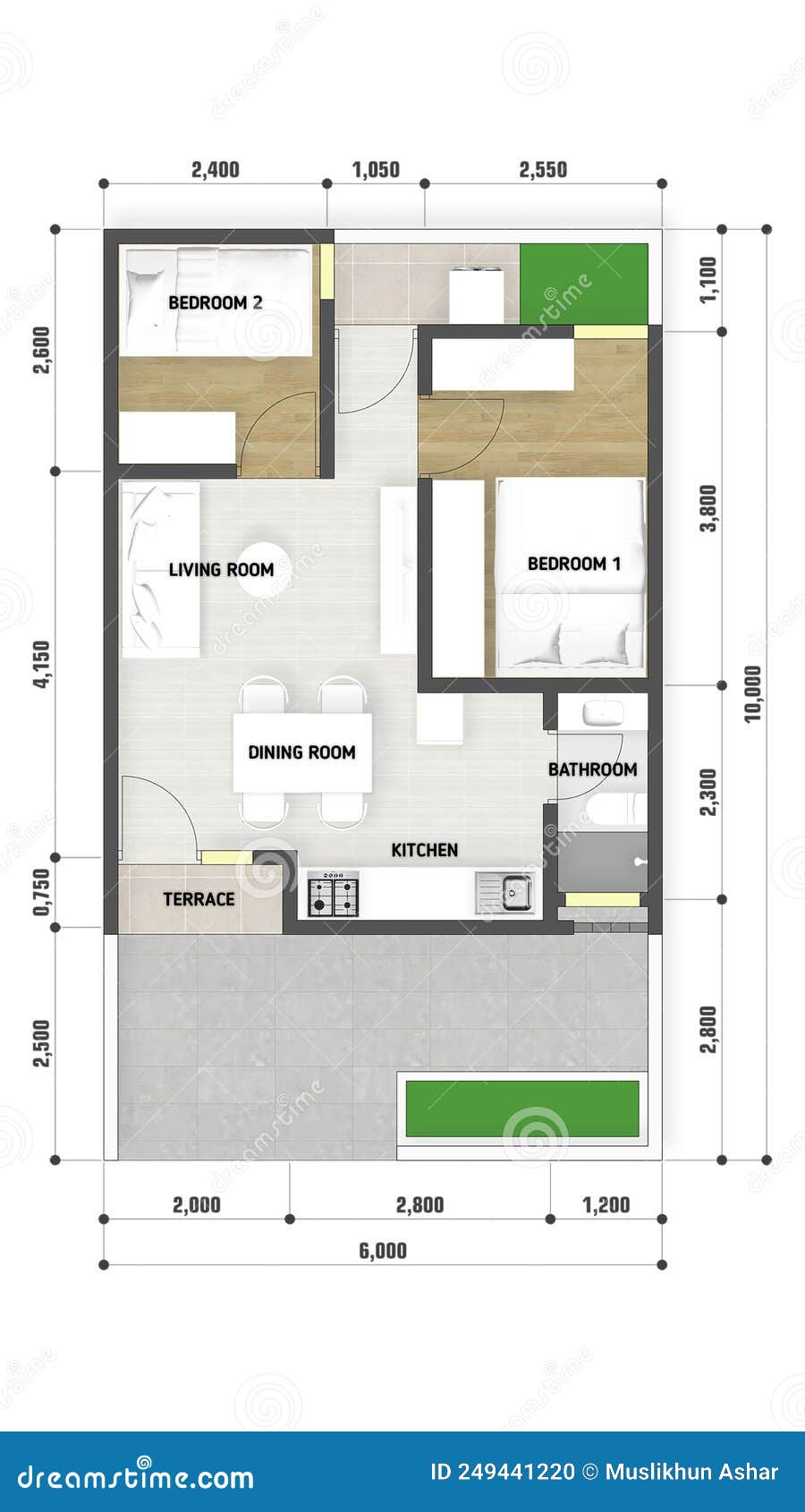 House plan 6x10 meters stock illustration. Illustration of design ...