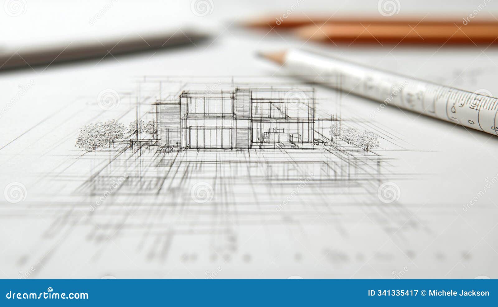 House Plan Sketch 3D Drawing Stock Illustration - Illustration of space ...