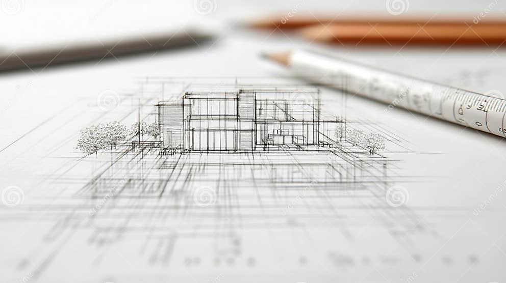 House Plan Sketch 3D Drawing Stock Illustration - Illustration of space ...