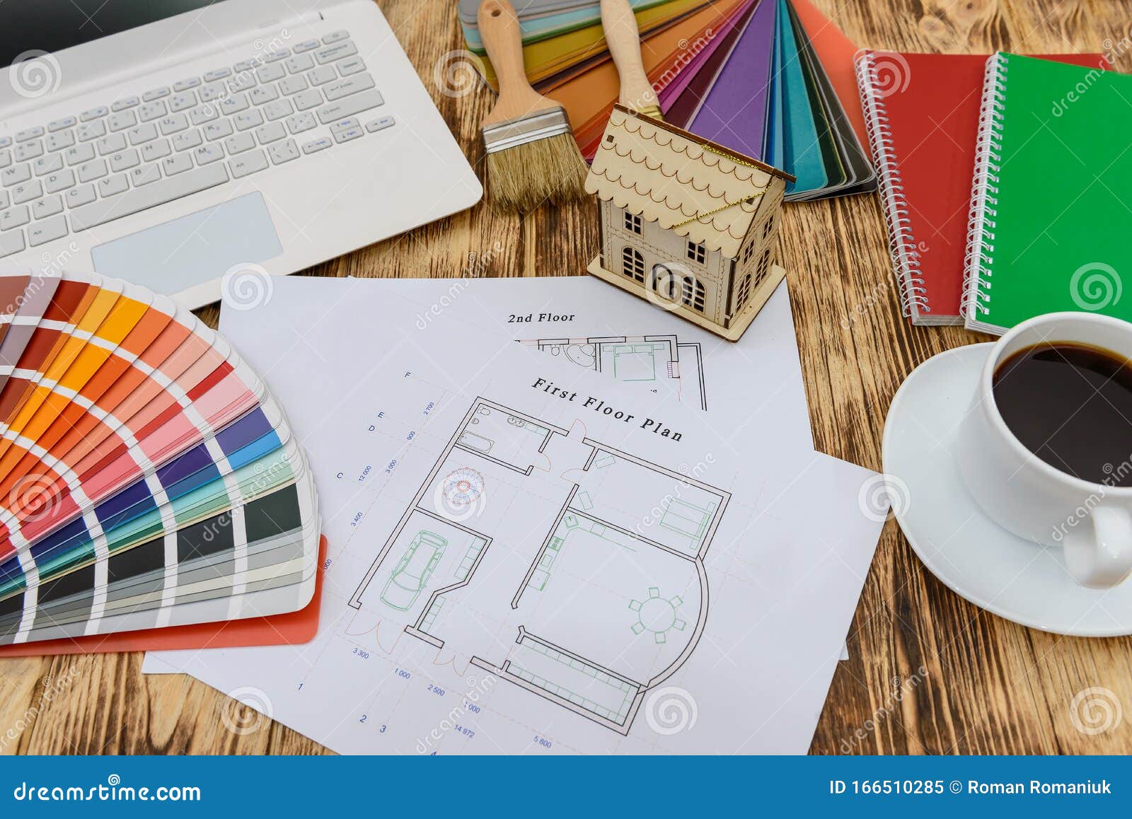House Plan, Tools, Color Palette and Coffee Stock Image - Image of ...
