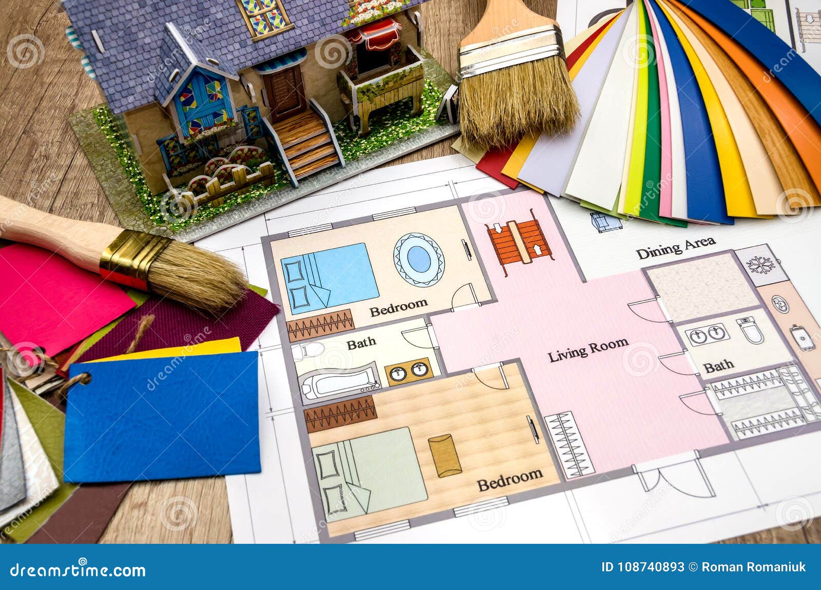 House Plan with Tools and Color Samples. Stock Image - Image of ...