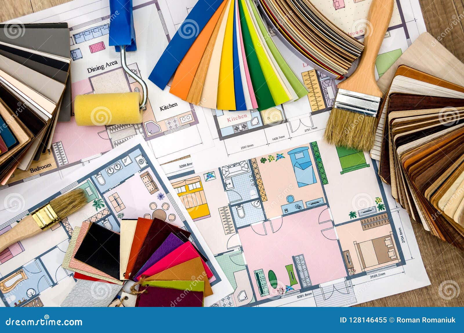 House Plan with Tools and Color Samples. Stock Image - Image of ...