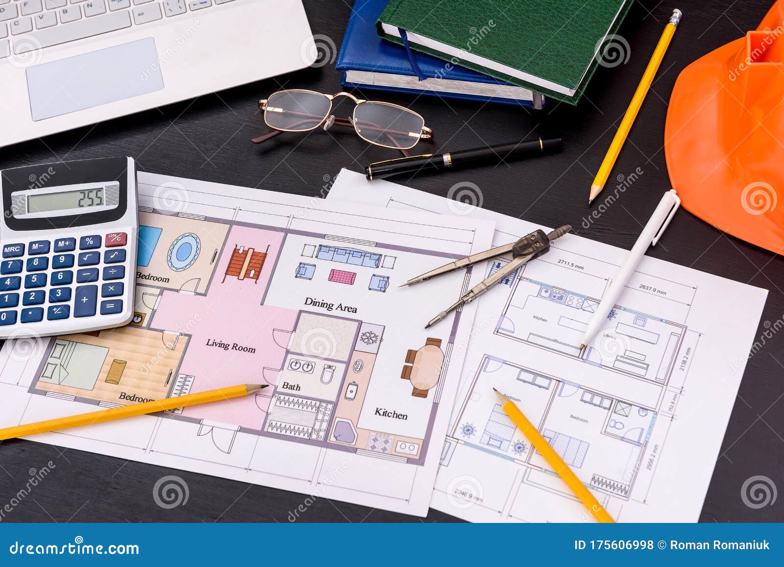 House Plan with Tools and Laptop on Workplace Stock Photo - Image of ...
