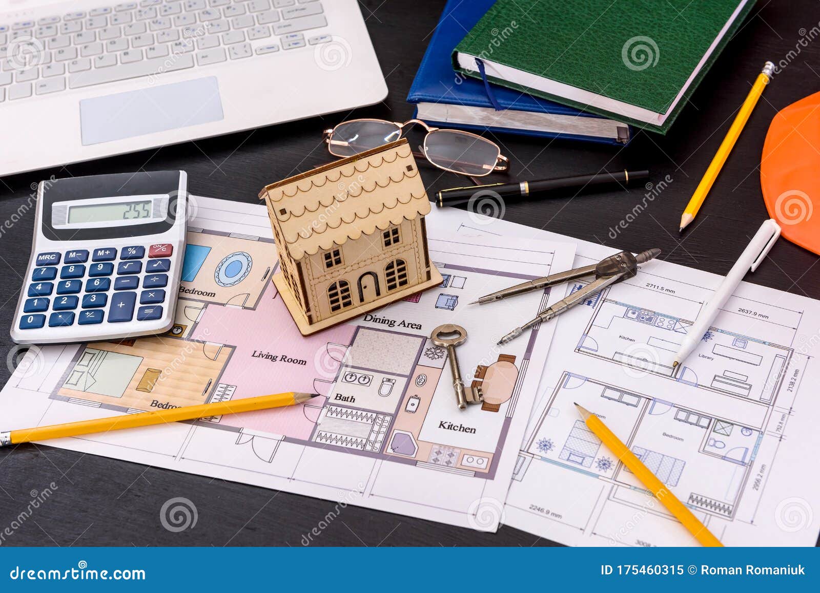 House Plan with Tools and Laptop on Workplace Stock Image - Image of ...