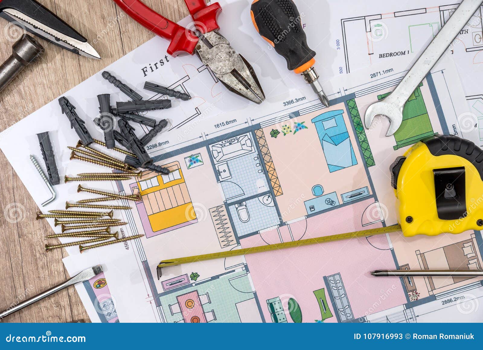 House Plan with Working Tools. Stock Image - Image of business, office ...