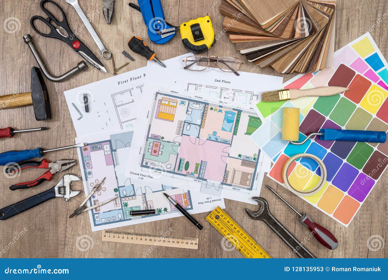 House Plan with Working Tools. Stock Image - Image of home ...